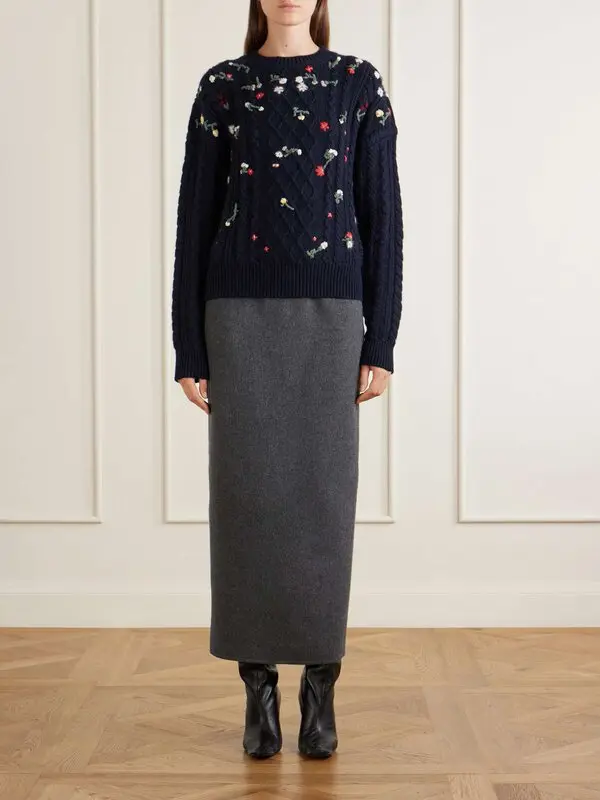 Khaite Elias Embroidered Cable-knit Cashmere Sweater