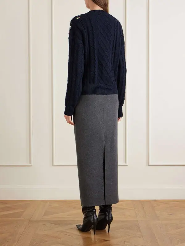 Khaite Elias Embroidered Cable-knit Cashmere Sweater