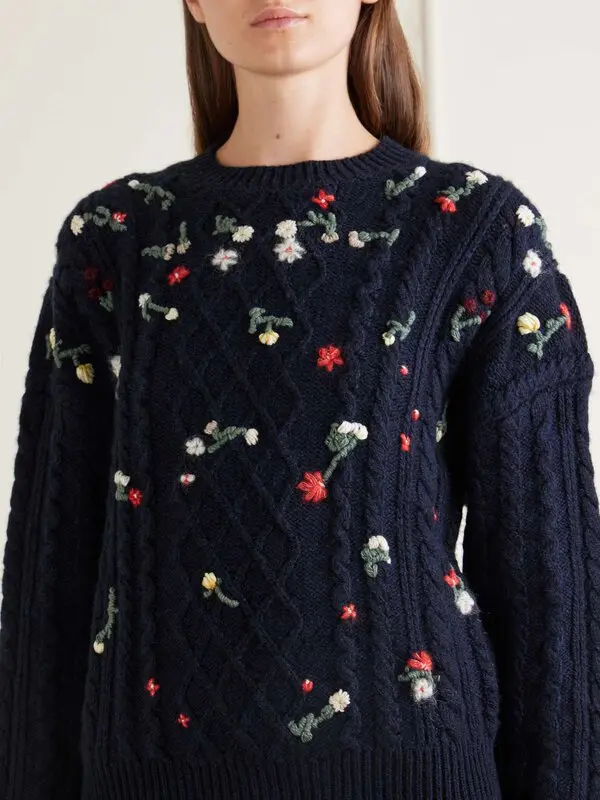 Khaite Elias Embroidered Cable-knit Cashmere Sweater