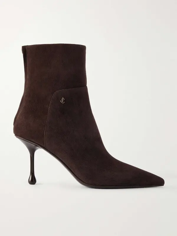 JIMMY CHOO Cycas 80 Logo-embellished Suede Ankle Boots - Chocolate