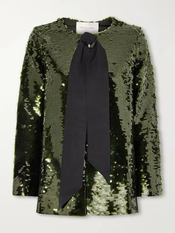 Carolina Herrera Bow-detailed Sequined Knitted Cardigan - Green