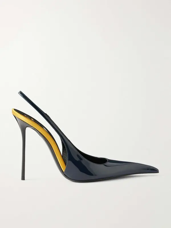 Saint Laurent Amalia 110 Leather Slingback Sandals - Blue