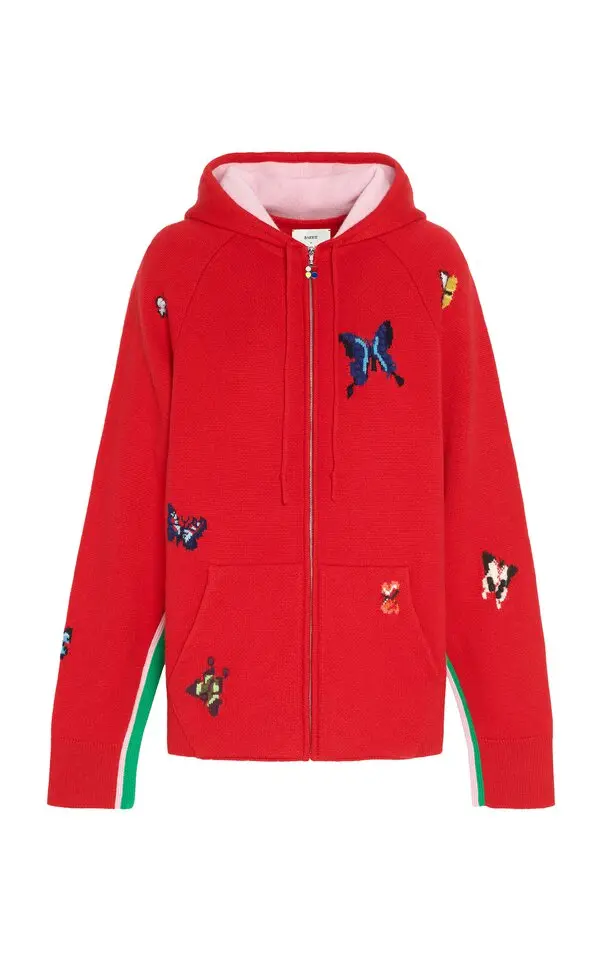BARRIE X Damien Hirst Butterflies Zip-up Cashmere Hoodie - Red