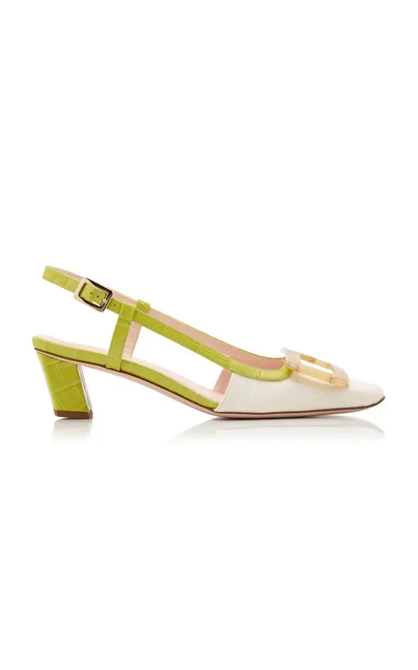ROGER VIVIER Belle Vivier Croc-effect Leather Slingback Pumps