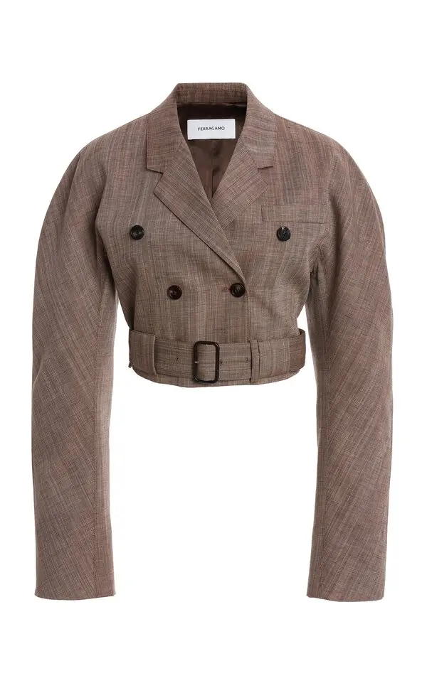 FERRAGAMO Double-breasted Wool-linen Jacket