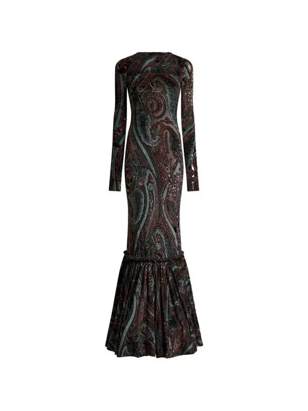 Etro Long Jacquard Chenille Dress With A Paisley Pattern - Multi