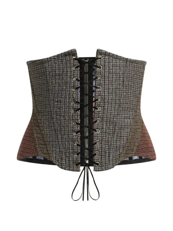 Etro Corset-style Wool Belt With A Houndstooth Pattern - Grey