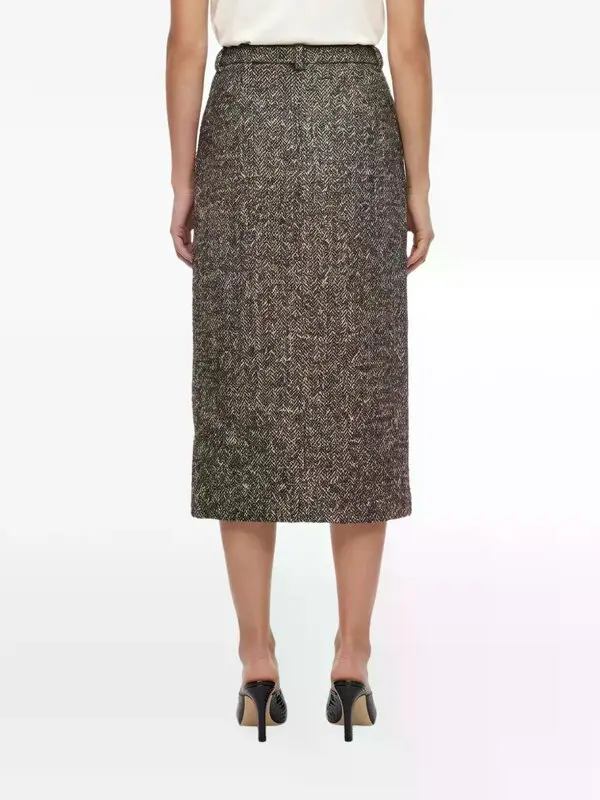 THELAURENT Herringbone Front-slit Midi Skirt