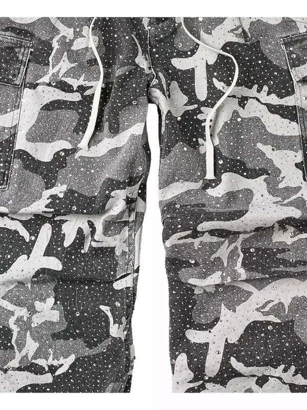 VALE FOREVER Crystal-embellished Camouflage-print Trousers