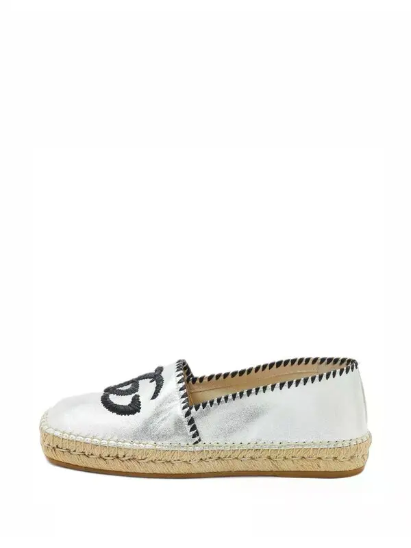 Gucci Gg Raffia Espadrilles - Silver