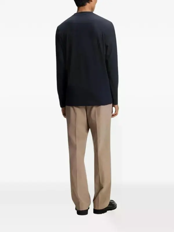 BOSS Long-sleeved T-shirt In Cotton With Logo Detail - Blue