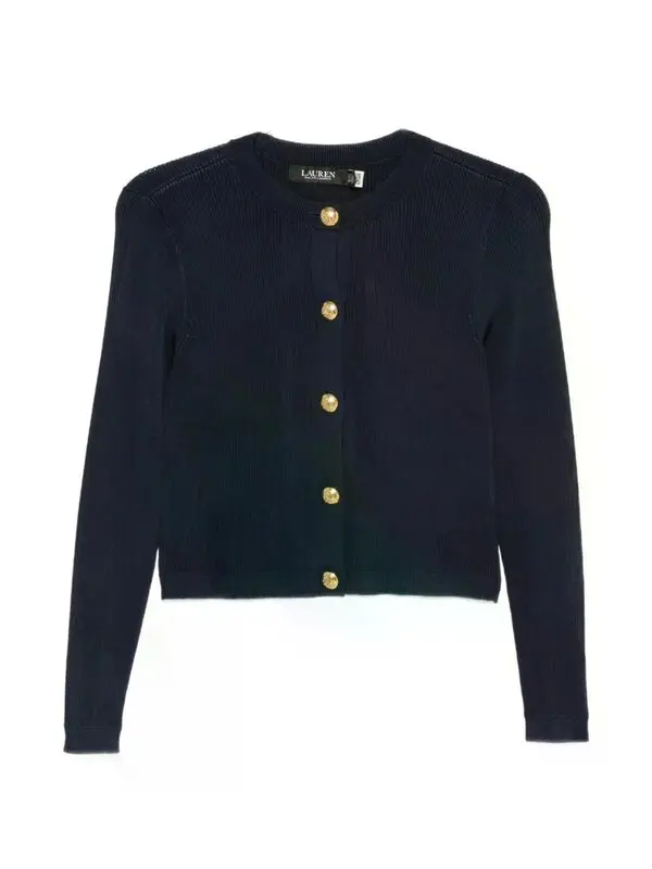 Ralph Lauren Ribbed-knit Gold-tone Buttoned Cardigan - Blue