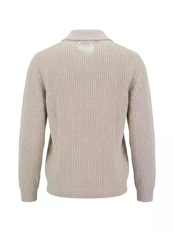 LARDINI Ribbed-knit Spread-collar Cardigan - Neutrals