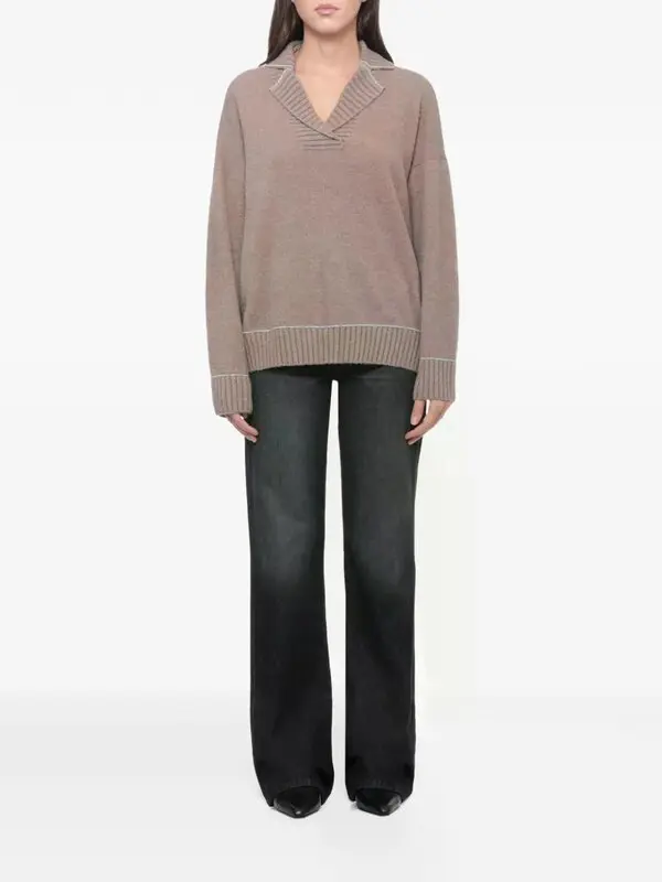 D.exterior Ribbed-trim V-neck Sweater