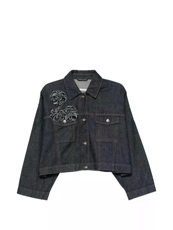 DRYKORN Floral-appliqué Cropped Denim Jacket