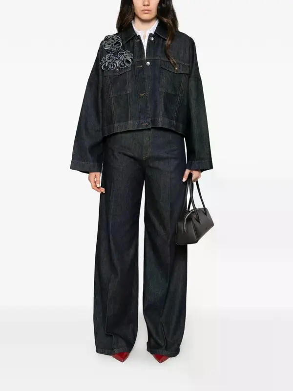 DRYKORN Floral-appliqué Cropped Denim Jacket