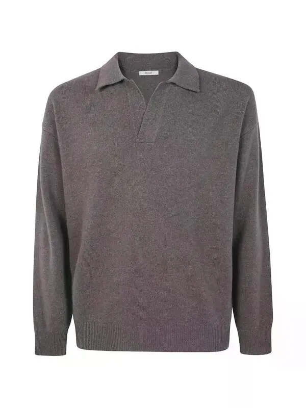 NUUR Ribbed-knit Long-sleeve Polo Shirt