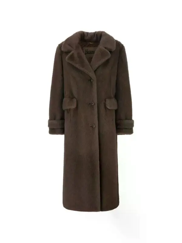 Herno Faux-fur Single-breasted Coat - Brown
