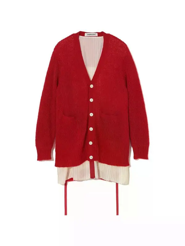 Undercover Panelled Pinstripe Cardigan - Red