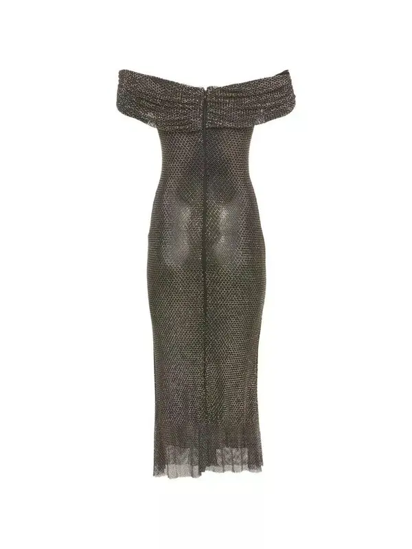 SELF-PORTRAIT Diamante Fishnet Midi Dress - Black
