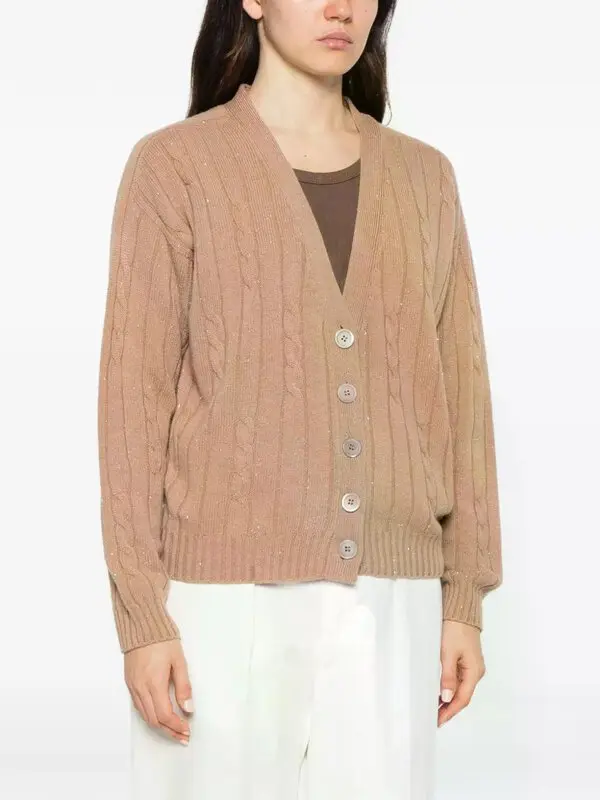 Peserico Cable-knit Sequin-embellished Cardigan