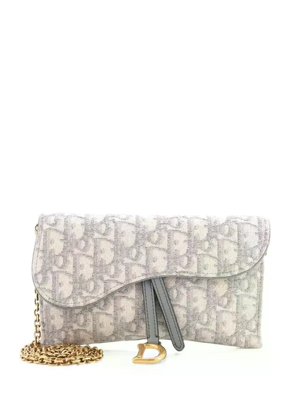 Dior Saddle Chain Wallet Oblique Canvas Crossbody Bag - Grey