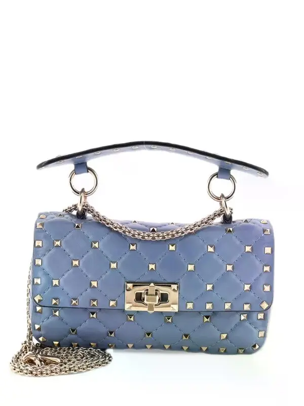 Valentino Garavani Rockstud Spike Flap Bag Quilted Leather Small Crossbody Bag - Blue