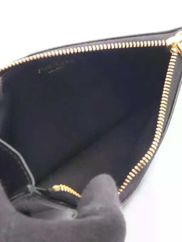 Prada 2010s Logo Plaque Grained Leather Card Case