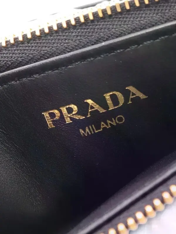 Prada 2010s Logo Plaque Grained Leather Card Case