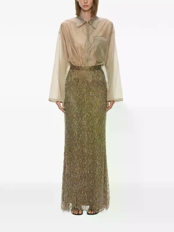 Christopher Esber Gilded Chevron Lace Maxi Skirt - Neutrals
