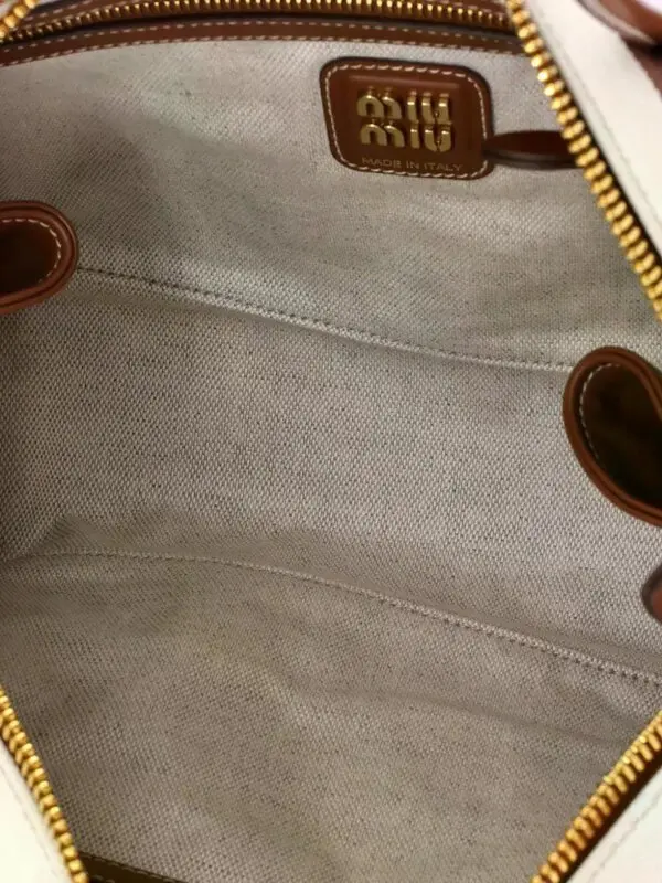 Miu Miu Beau Top Handle Bag Striped Canvas With Leather Large Satchel