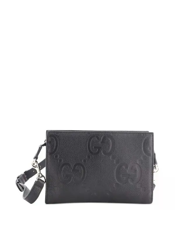 Gucci Zip Crossbody Bag Jumbo Gg Embossed Leather Shoulder Bag - Black