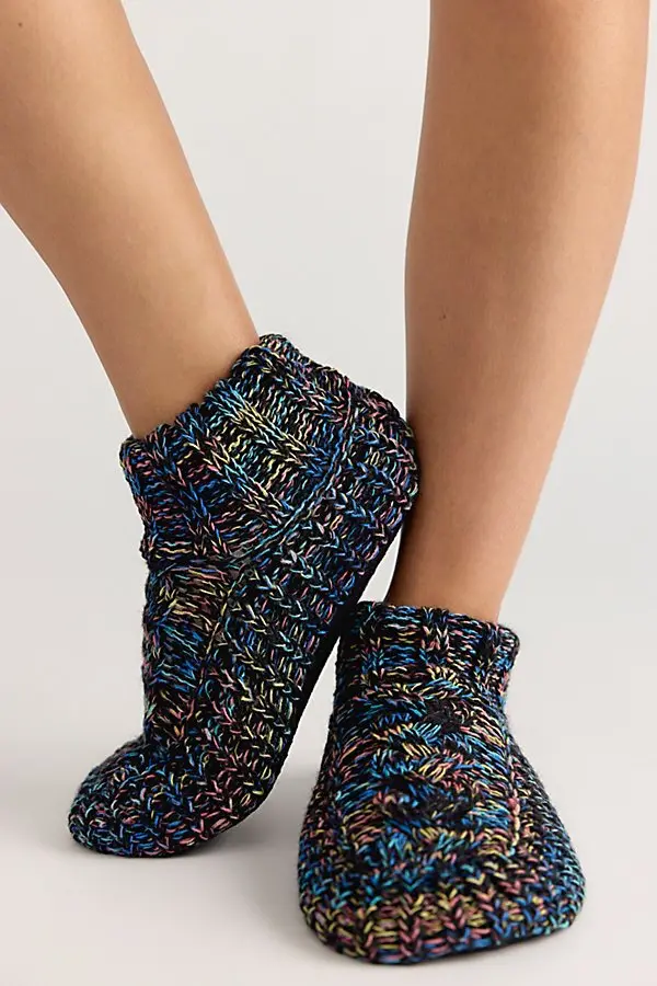 MUK LUKS Icelandic Space Dye Marl Cabled Cuff Booties - Ebony
