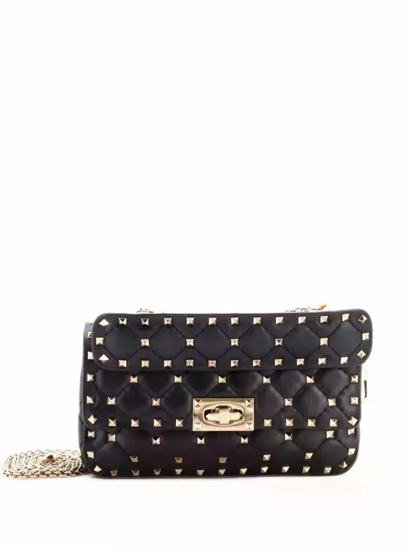 Valentino Garavani Rockstud Spike Flap Bag Quilted Leather Small Crossbody Bag - Black