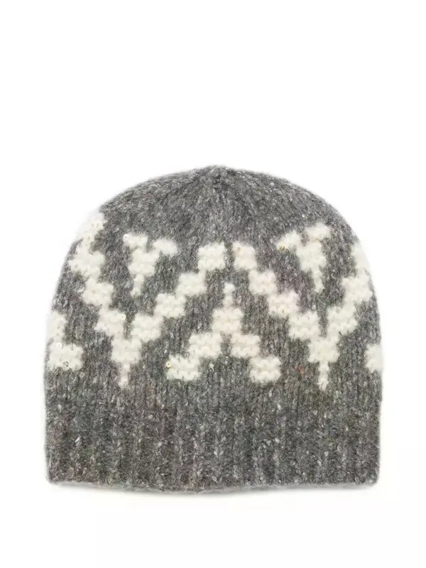 Peserico Sequin-embellished Intarsia-knit Beanie Hat - Grey