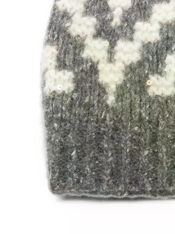 Peserico Sequin-embellished Intarsia-knit Beanie Hat