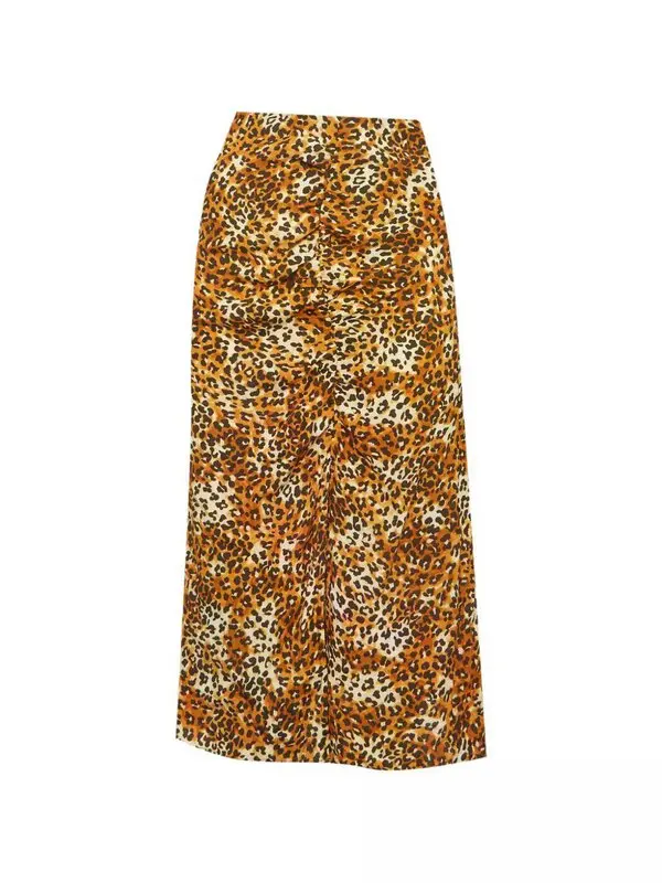 Maje Ruched Leopard-print Midi Skirt