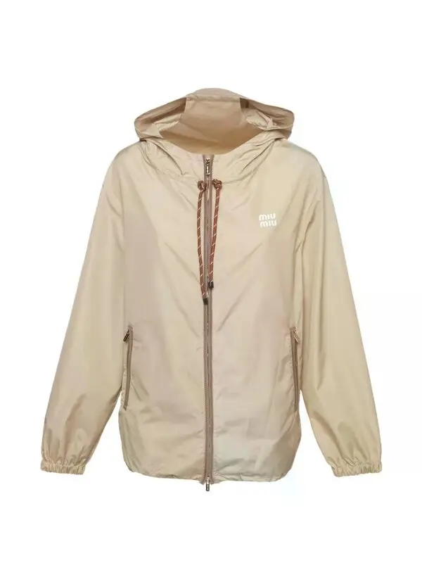 Miu Miu 2025 Logo Print Zip-up Jacket - Neutrals