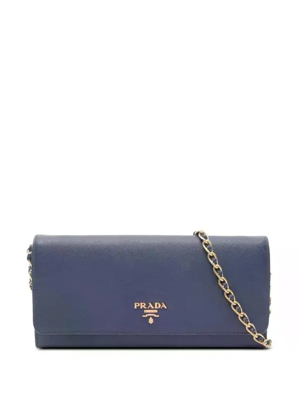 Prada 2013-2026 Saffiano Wallet On Chain Crossbody Bag - Blue
