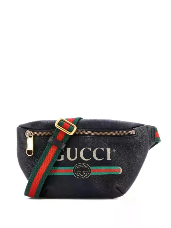 Gucci Logo Printed Leather Small Belt Bag - Black