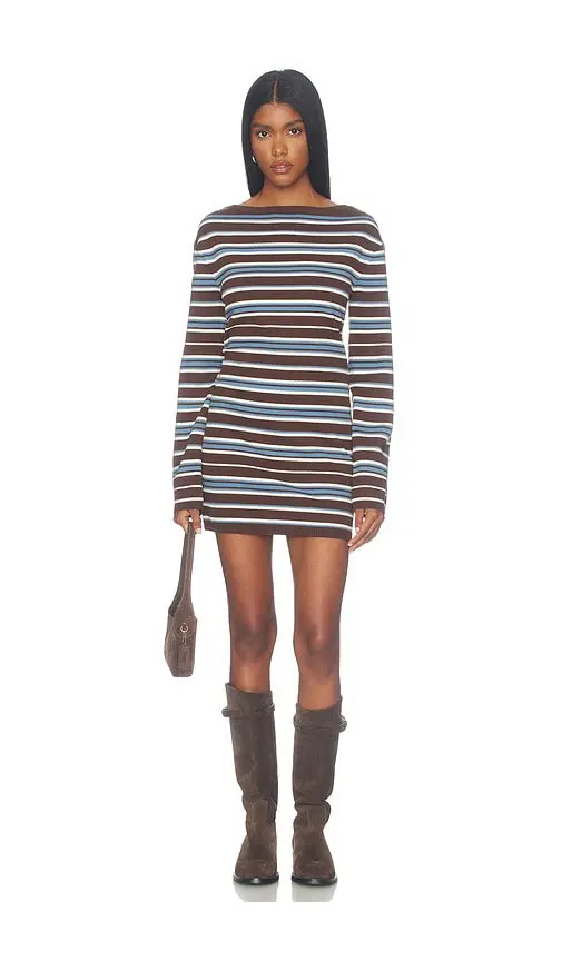 LOVERS AND FRIENDS Saara Stripe Sweater Dress In Brown - Brown Multi