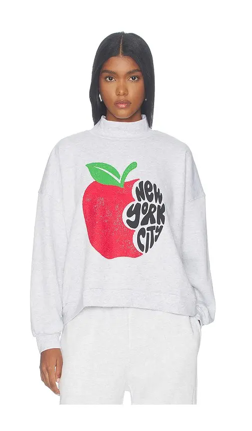 SUNNY SOMEWHERE Nyc Apple Bite Mockneck Sweater In Grey