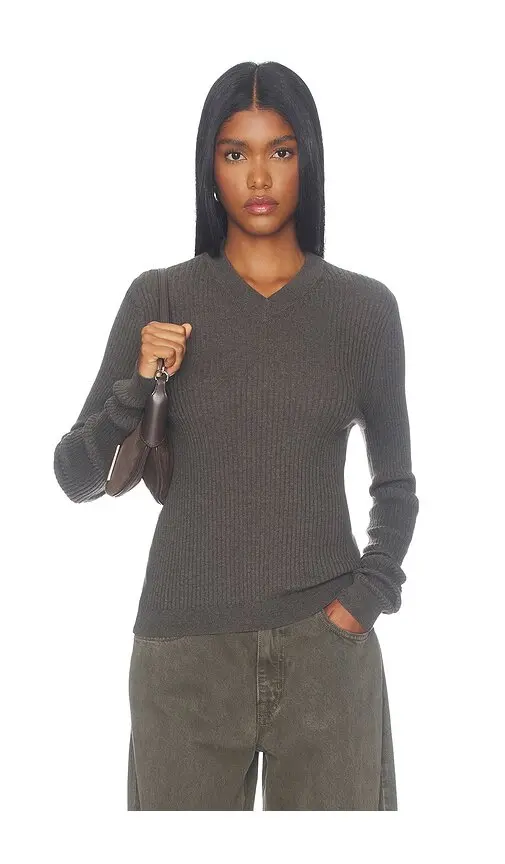 LISA YANG Marguerite Sweater In Grey - Deep Walnut