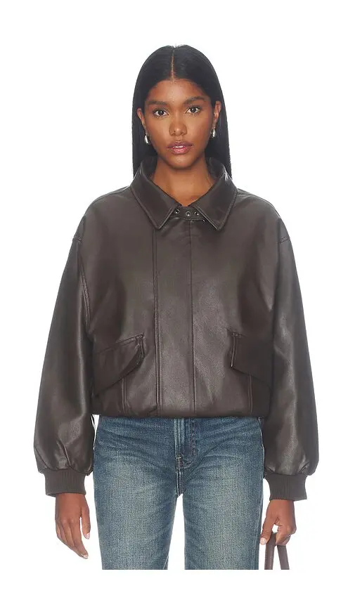 CUBIC LONDON Faux Shearling Collar Leather Jacket