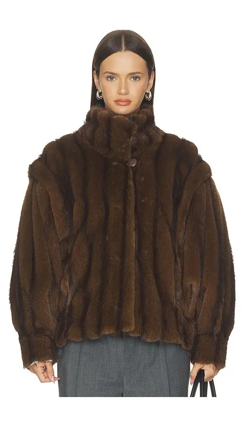DUCIE Katja Faux Fur Jacket In Brown