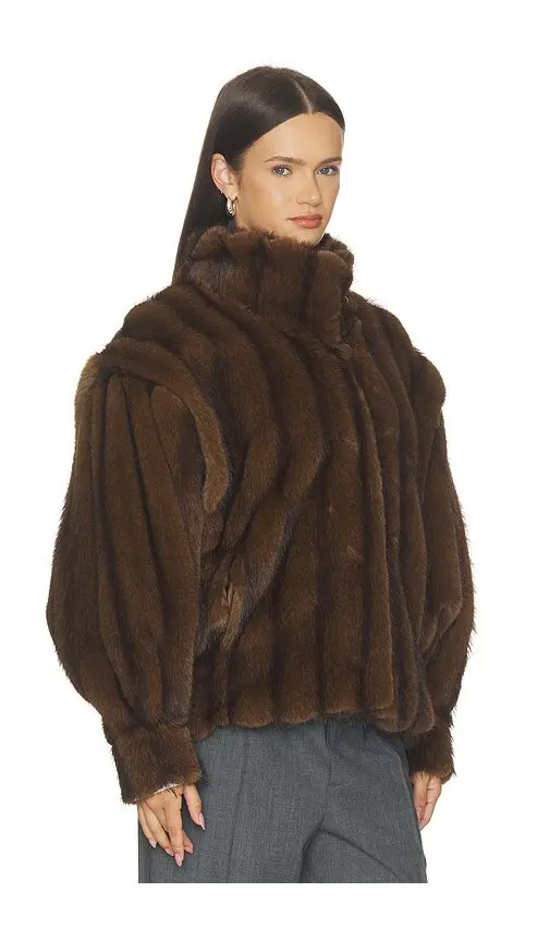 DUCIE Katja Faux Fur Jacket In Brown