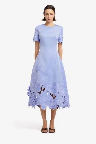 LEO LIN Caroline Applique Short Sleeve Midi Dress - Periwinkle