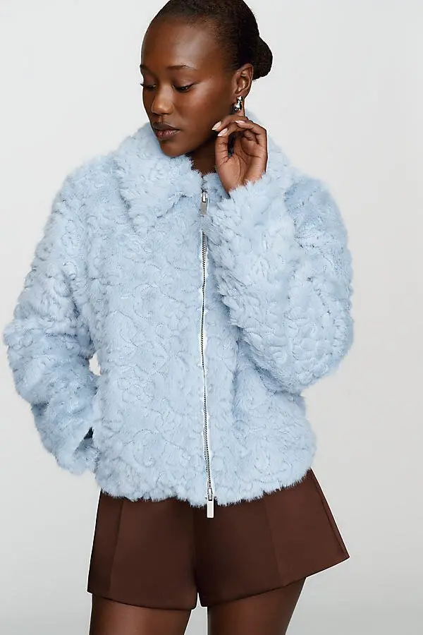 Anthropologie Faux Fur Bomber Jacket - Sky