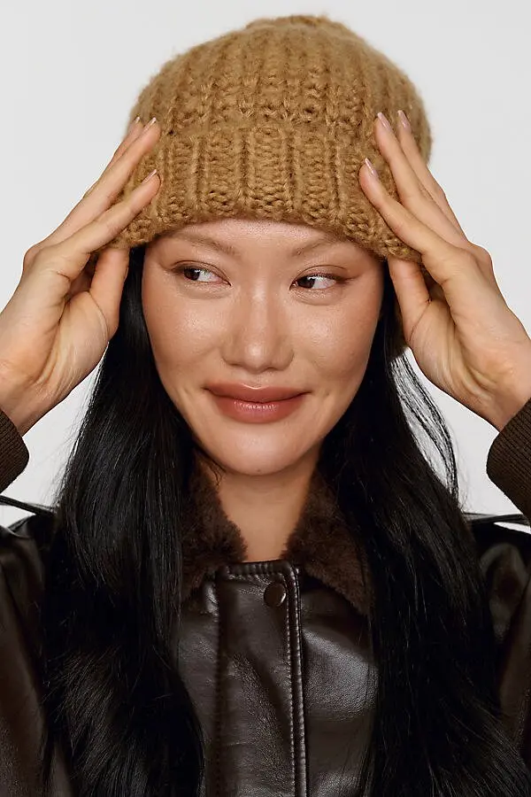 Anthropologie Waffle Knit Beanie - Camel