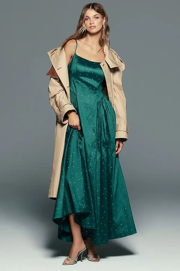 HUTCH Cotton Blend Fit-and-flare Maxi Dress - Emerald